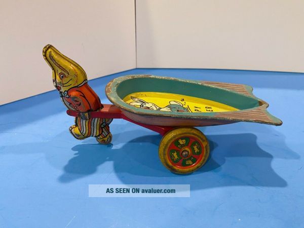 Vintage 1940 ' S WYANDOTTE TIN LITHO RABBIT PULLING HAPPY EASTER WAGON ...