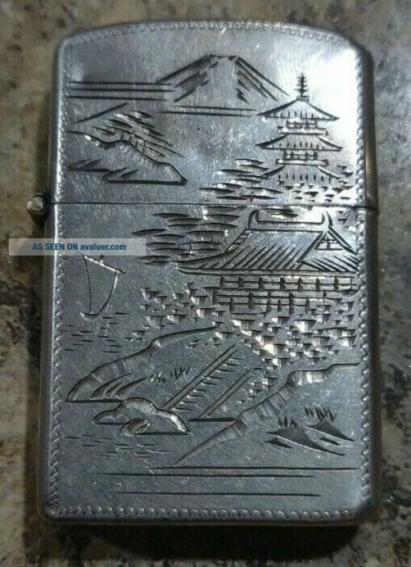 Vintage Hand Engraved Sterling Silver Hinged Lighter Case With Zippo ...
