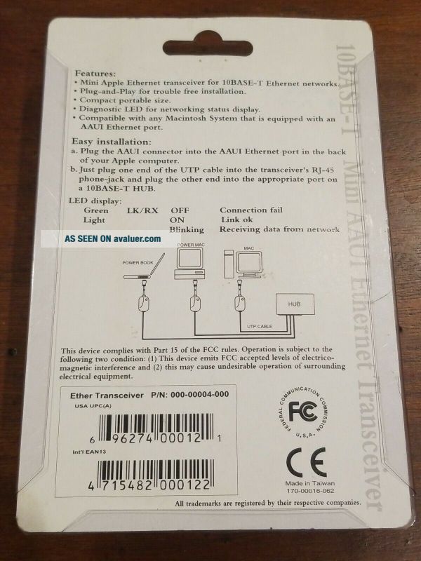 MacSense Ethernet Transceiver AAUI 10Base - T For Apple Macintosh ...