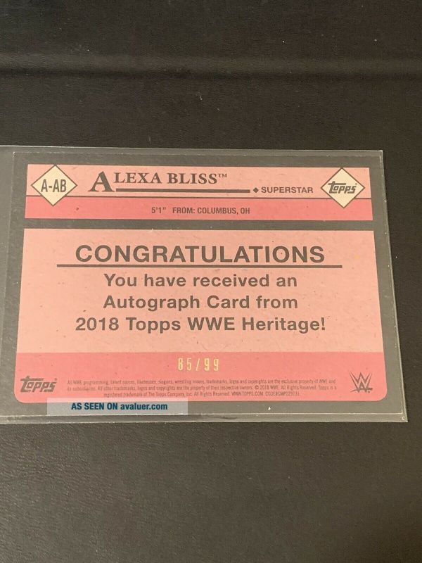 ALEXA BLISS TOPPS WWE HERITAGE ON CARD AUTO /99 And Mat Relic /99 ...