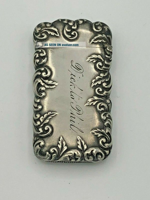 Antique Sterling Silver Match Safe With Pretty Scroll Edge | #27209101