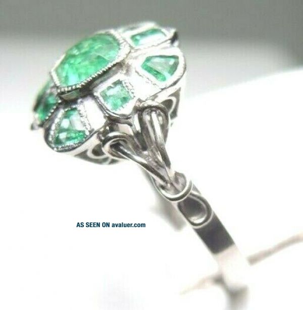 Antique Vintage Art Deco Colombian Emerald Engagement Ring Sz 6. 5 18K ...
