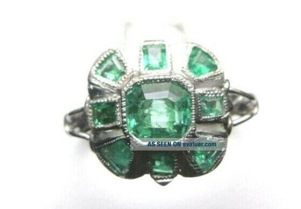 Antique Vintage Art Deco Colombian Emerald Engagement Ring Sz 6. 5 18K ...