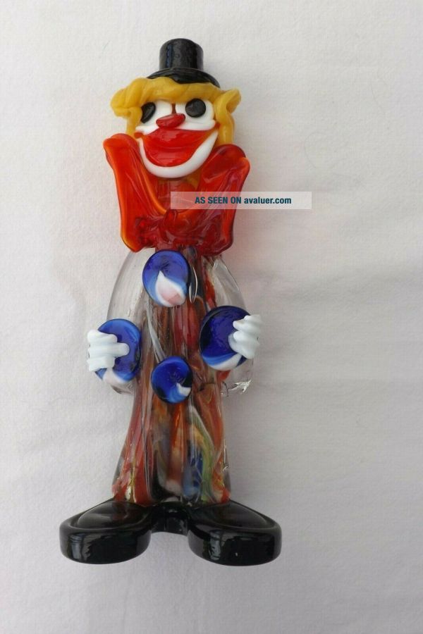 VINTAGE MURANO GLASS CLOWN RED BOW BLUE BUTTONS 22CMS HIGH | #27284906