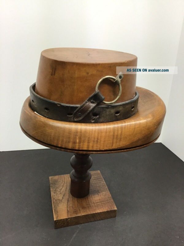 Very OLD Millinery Wood Brim Hat Mold Block Form W/ Custom Display ...
