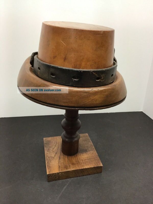 Very OLD Millinery Wood Brim Hat Mold Block Form W/ Custom Display ...