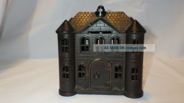 Vintage Metal Cast Iron Building Coin Bank | #27362459