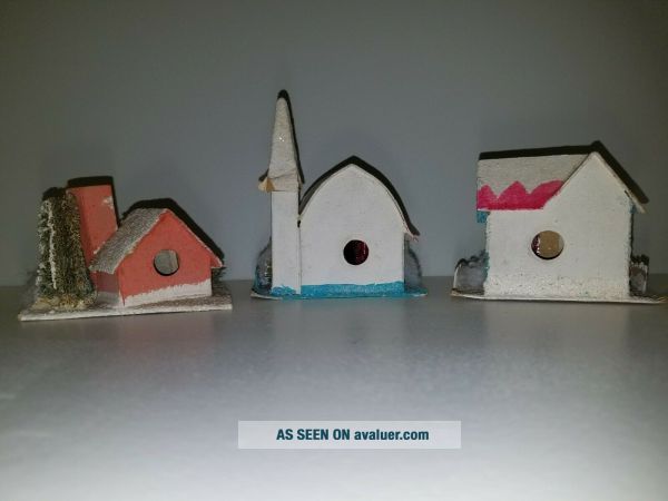 3 Vintage Christmas PUTZ CARDBOARD HOUSES Made In Japan | #27362549