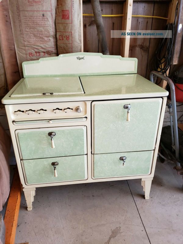 1930s Grand KITCHEN RANGE Green Enamelware Gas Stove/Oven ANTIQUE With ...