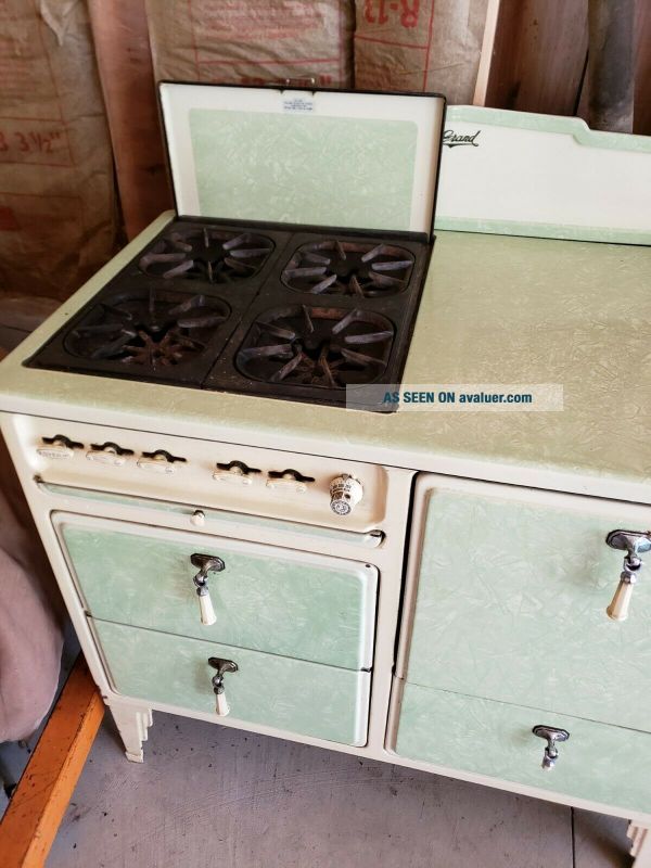 1930s Grand KITCHEN RANGE Green Enamelware Gas Stove/Oven ANTIQUE With ...