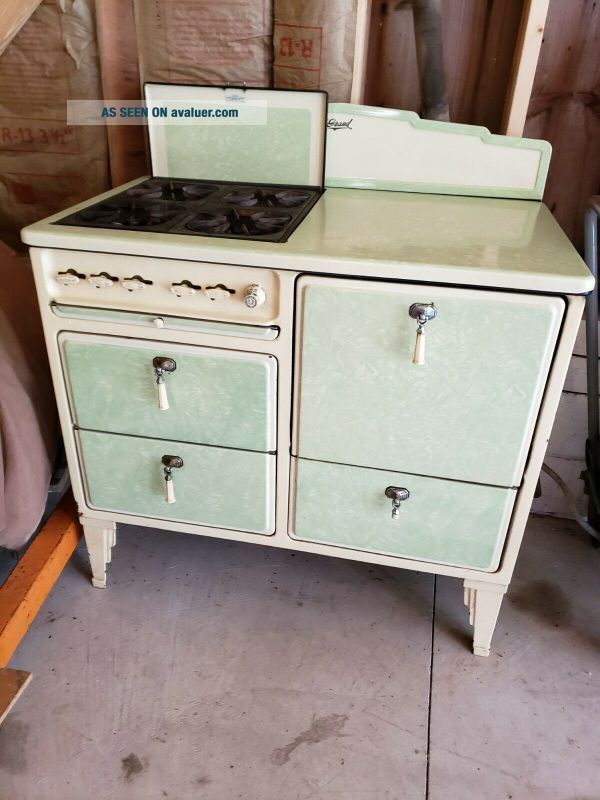 1930s Grand KITCHEN RANGE Green Enamelware Gas Stove/Oven ANTIQUE With ...