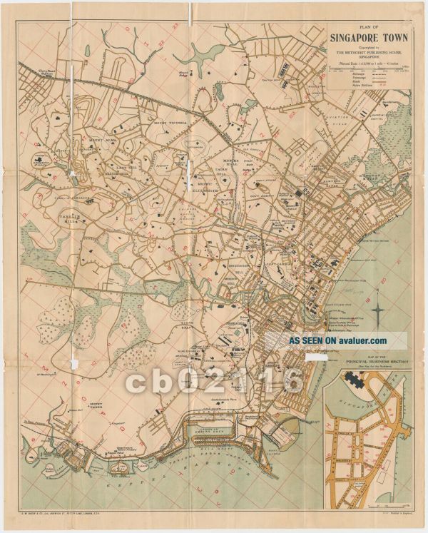Rare Vintage C. 1920 ' S Plan Of Singapore Town Map Of Singapore Island ...