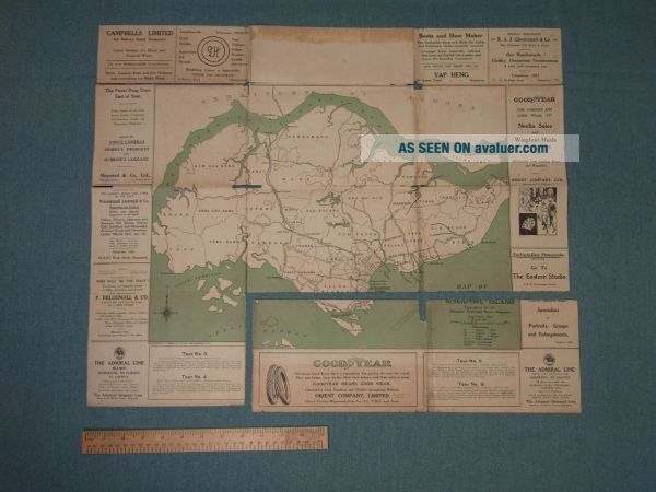 Rare Vintage C. 1920 ' S Plan Of Singapore Town Map Of Singapore Island ...