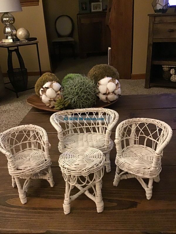 Vintage White Wicker Doll Furniture 4 Piece Set Chairs And Table ...