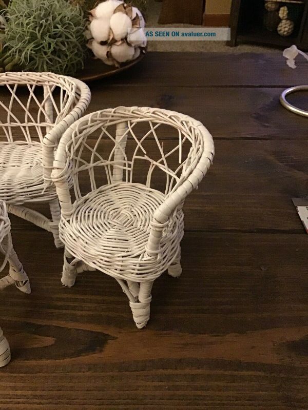 Vintage White Wicker Doll Furniture 4 Piece Set Chairs And Table ...