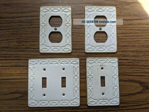 Vintage GE METAL Outlet Box Light Switch Plug Cover Set Ornate White ...
