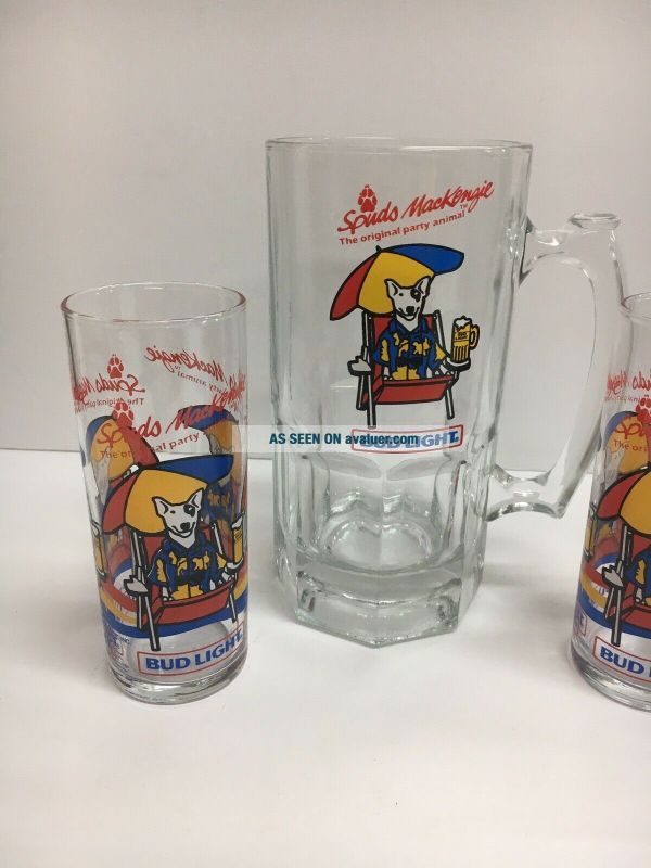 Spuds Mackenzie Bud Light Party Animal Vintage 1987 Glasses Beer Mug ...