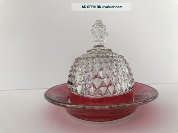 Vintage Indiana Glass Ruby Flash Cranberry Red Diamond Point Oval ...