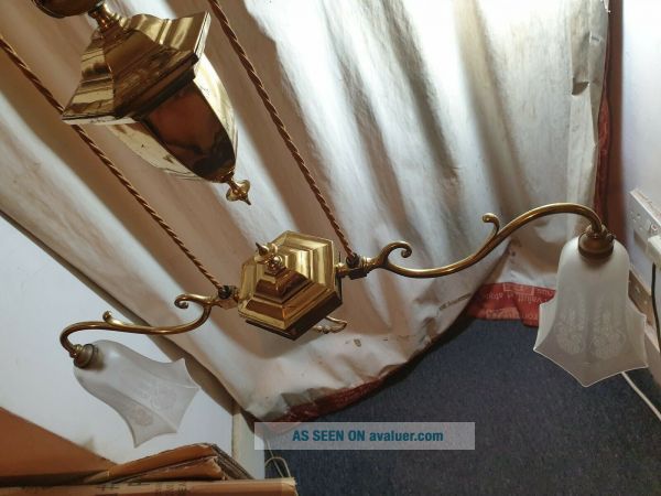 Antique Brass Rise And Fall Pull Down Chandelier Ceiling Light Counter ...