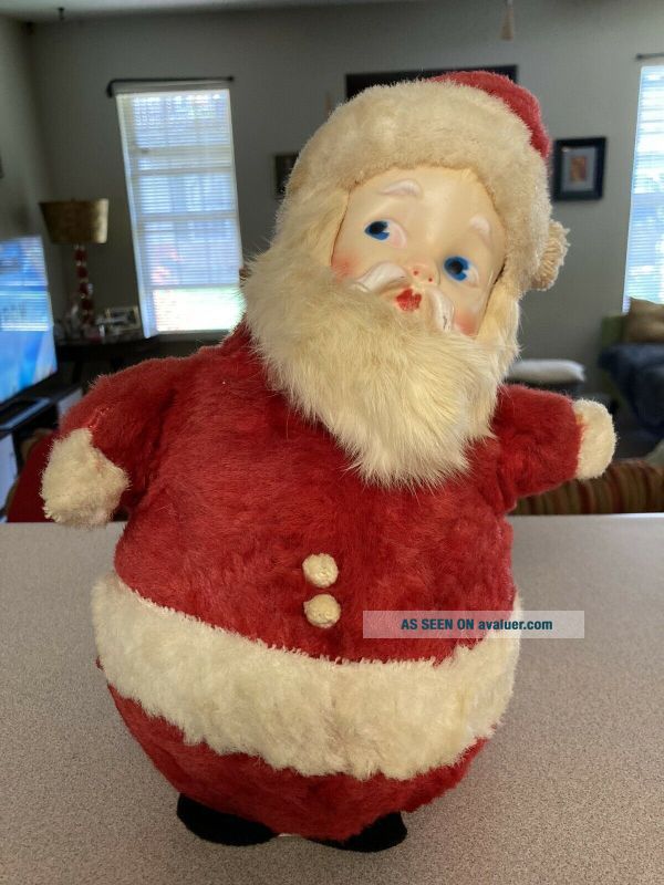 Vintage Stuffed Santa Clause Toy With Music Box & Plastic Face | #27549275