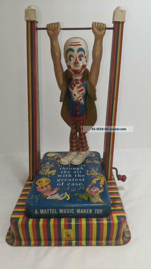 Vintage Mattel Music Maker Toy Wind - Up Trapeze Clown Los Angeles Felt ...