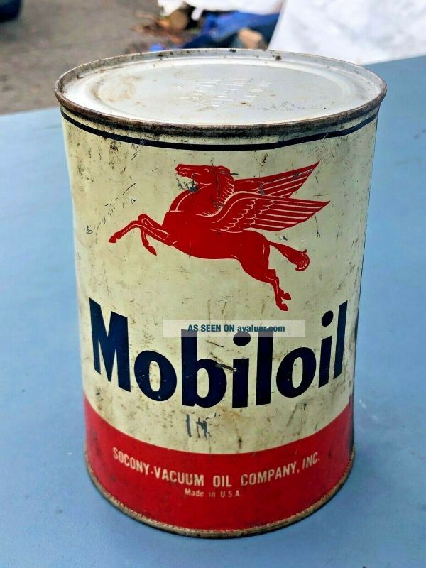 Vintage 1950 ' S MOBILEOIL Motor Oil 1 Quart Oil Can Tin Socony Mobil ...