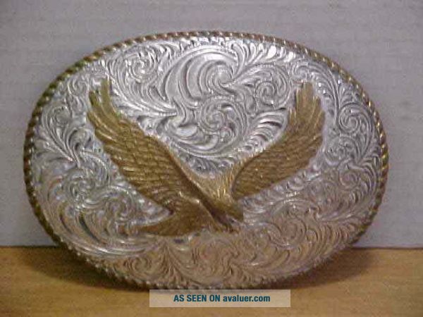 Vintage Large Crumrine Belt Buckle American Bald Eagle Design Western ...