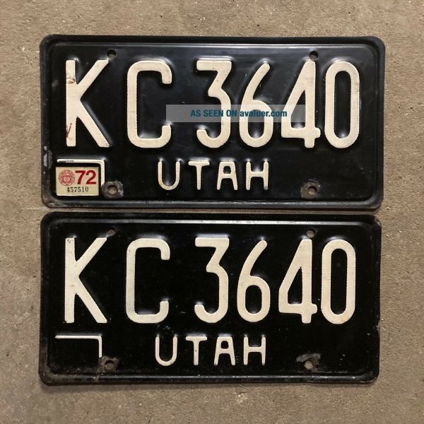 1968 Utah License Plate Pair KC 3640 YOM DMV Clear Ford Chevy Pontiac ...