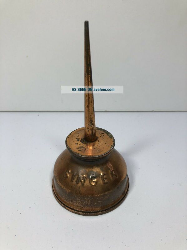 Vintage USA SINGER Sewing Machine OIL TIN CAN 5” Copper | #27728934