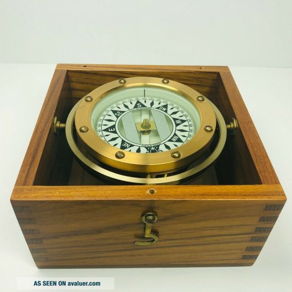 Vintage Weems And Plath Gimbal Maritime Sailing Compass Brass In Wooden ...