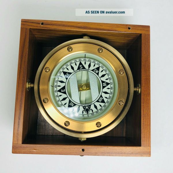 Vintage Weems And Plath Gimbal Maritime Sailing Compass Brass In Wooden ...