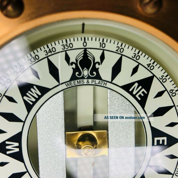 Vintage Weems And Plath Gimbal Maritime Sailing Compass Brass In Wooden ...