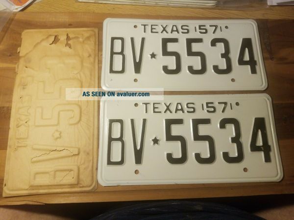 1957 Texas License Plate Pair SET VINTAGE ANTIQUE CLASSIC NOS | #27674757
