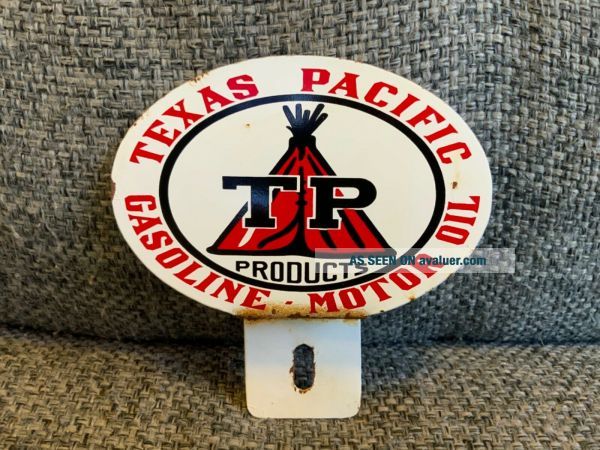Vintage Texas Pacific Gasoline Motor Oil Painted Metal License Plate ...