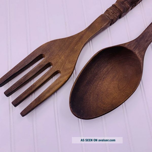 Vintage Wooden Fork & Spoon Wood Carved Tiki Totem 22” Wall Hanging ...