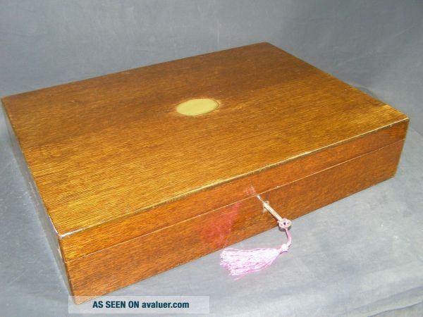 Antique English Oak Double A4 Document Box Lock & Key 1890 Brass Center ...