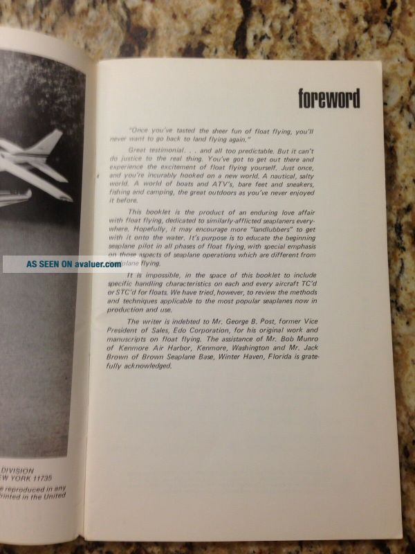 How To Fly Floats Booklet. Booklet About Seaplane Floatplane Flying ...