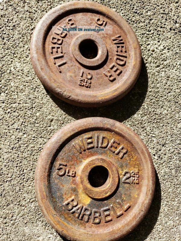 2 Vintage Weider Barbell 5 Lb Weight Plates Weights Iron | #28099450