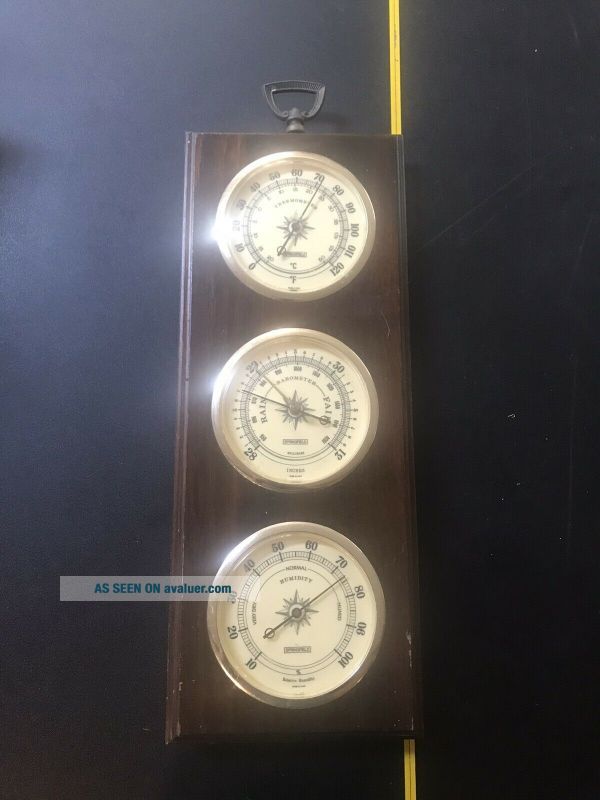 Vintage SPRINGFIELD Weather Station Barometer Humidity Thermometer Wood ...