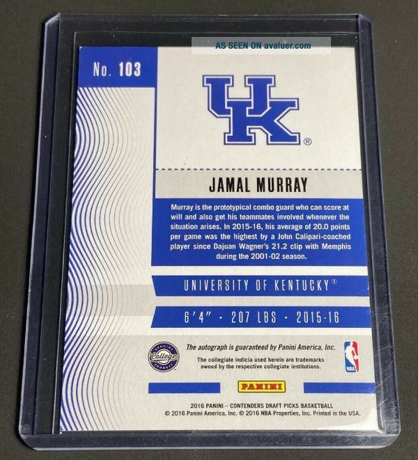 JAMAL MURRAY 2016 CONTENDERS DRAFT PICKS AUTO AUTOGRAPH RC ROOKIE ...