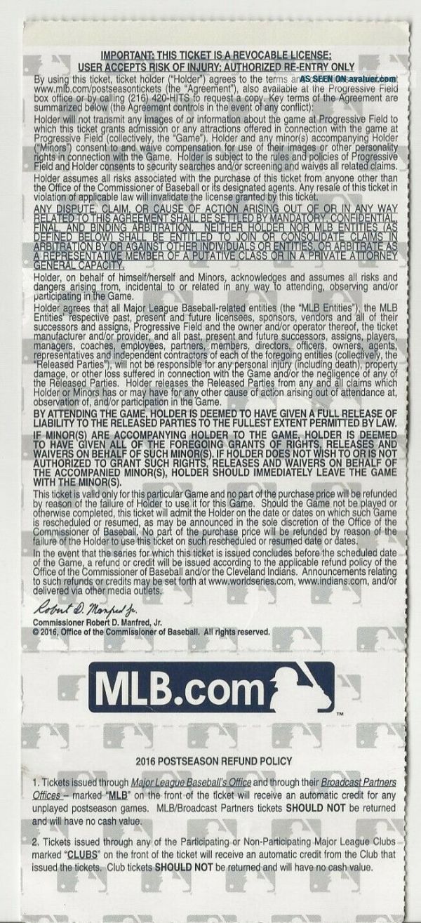 2016 World Series Game 5 Ticket Wrigley Field Chicago Cubs 1st WS Win ...