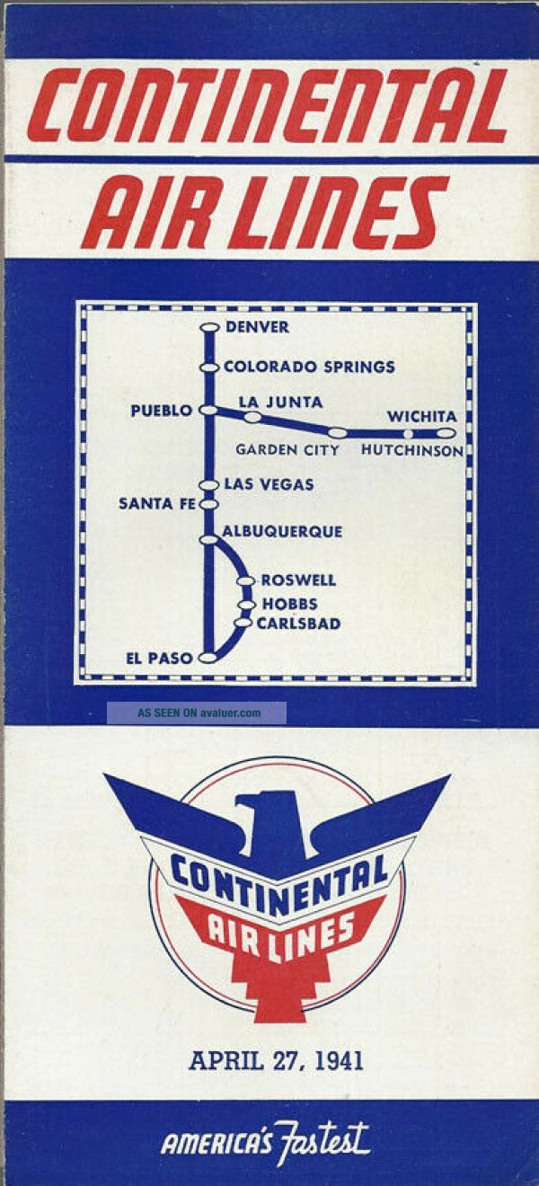 Continental Air Lines System Timetable 4/27/41 [9112] | #28034116