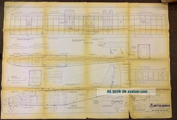 Vintage Airplane Blueprint Large Standoff Scale Britten Norman Islander ...