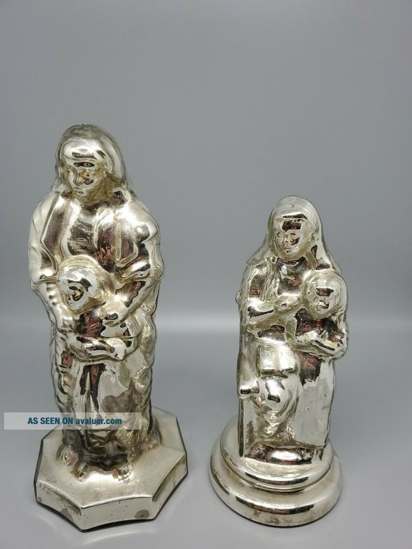 Two Antique Mercury Glass Religious Mary With Jesus Seated Madonna ...