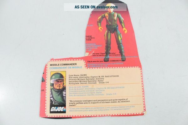 Vintage GI JOE Missile Commander HAWK Action Figure Cardboard Card Toy ...