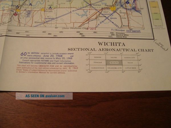 Vintage Sectional Aeronautical Chart Map 1968 Wichita | #28128954