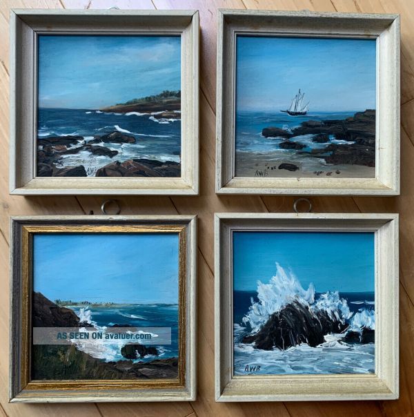 4 Vintage 1972 Miniature Seascape Oil Paintings Ogunquit Maine By Anne ...