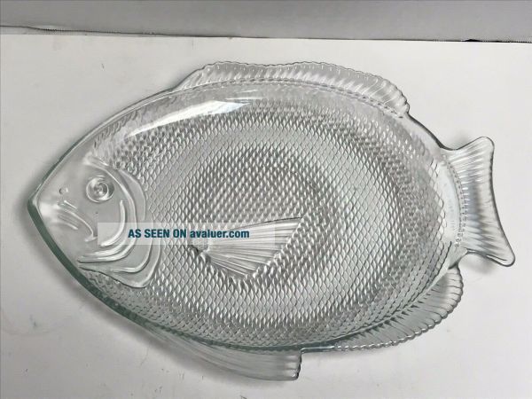 Vintage Large Glass Fish Dish Serving Platter Oven Proof Made In USA 15 ...