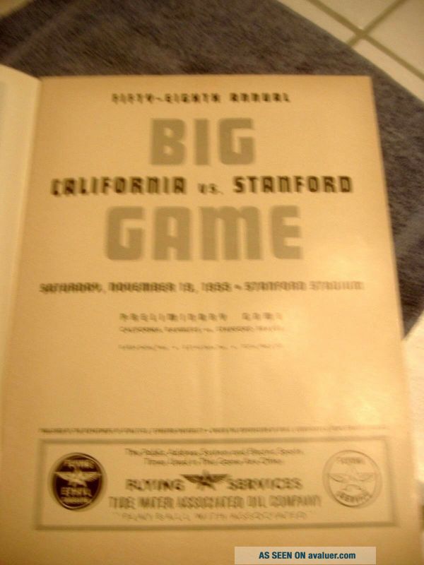 1955 Vintage Football Program: California At Stanford (BIG GAME ...