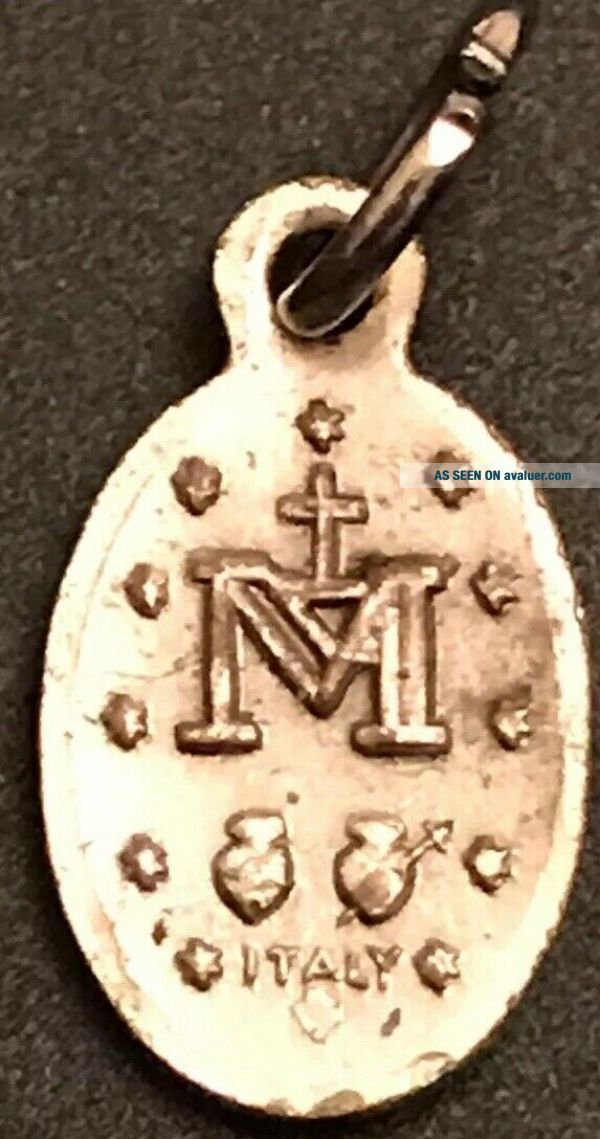 Vintage Catholic Miraculous Mary Blue Enamel Silver Tone Small Medal ...